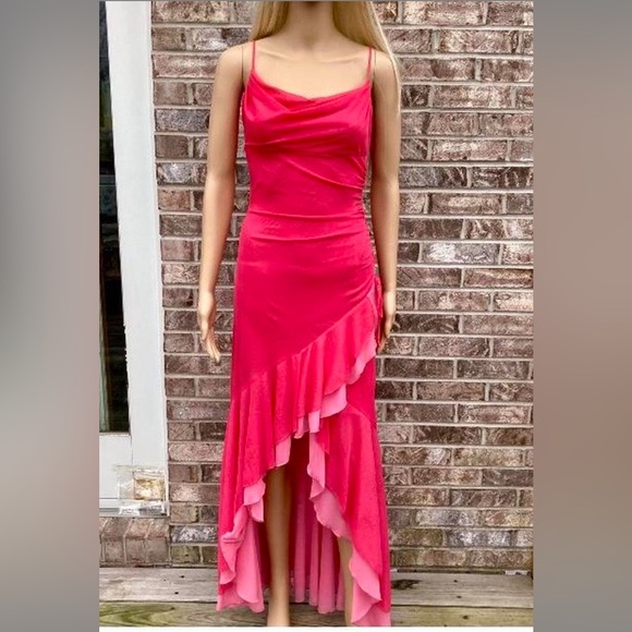 American Vintage | Dresses | Y2k Glittery Coral Pink Barbiecore Draped ...